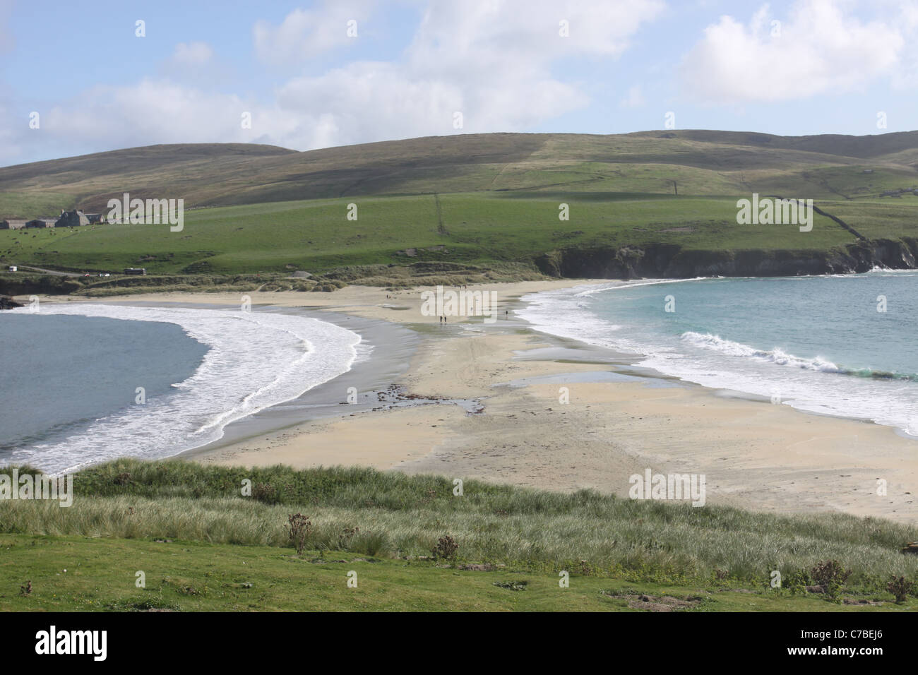 Tombolo linking St Ninian's Isle to mainland Shetland Scotland ...