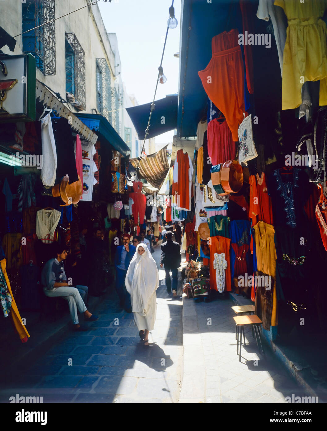 Tunis, Tunisia, North Africa, old Medina, people shopping in the Souk ...