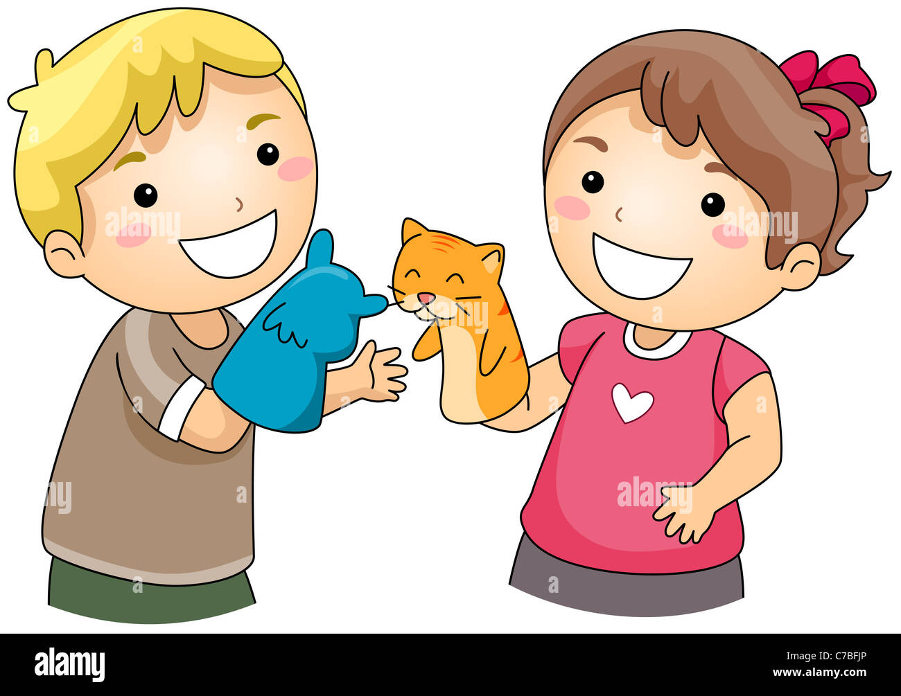 Illustration of Kids Playing with Sock Puppets Stock Photo - Alamy
