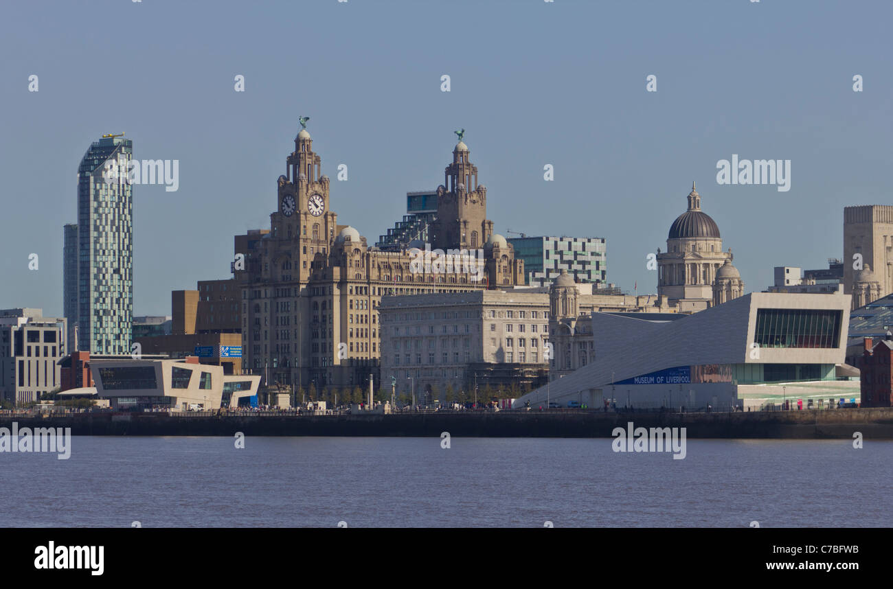 Liverpool waterfront, including Liver Building, Mersey Ferry terminal ...
