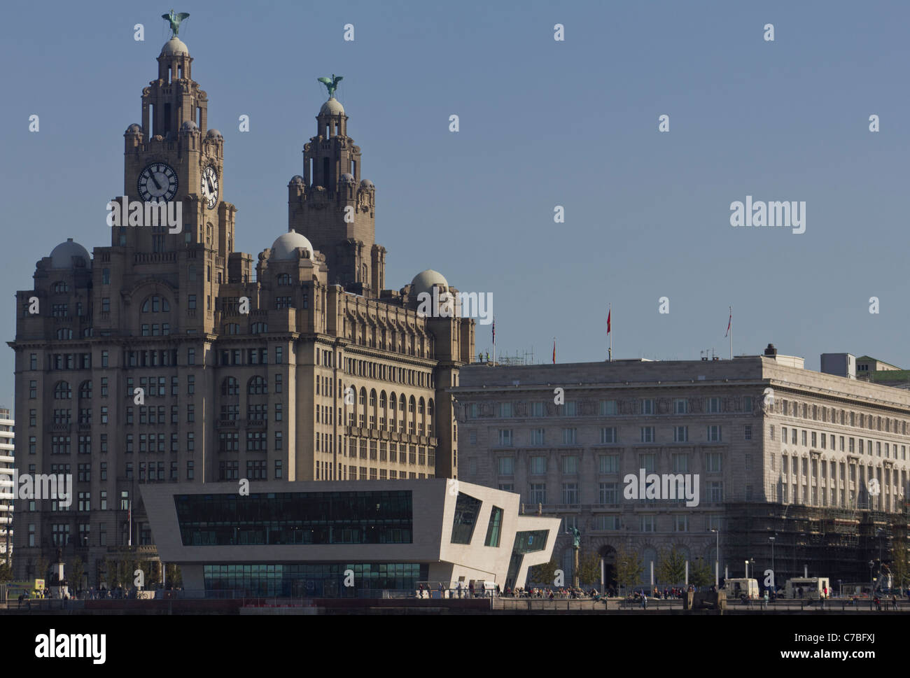 Liverpool waterfront, including Liver Building, Mersey Ferry terminal ...