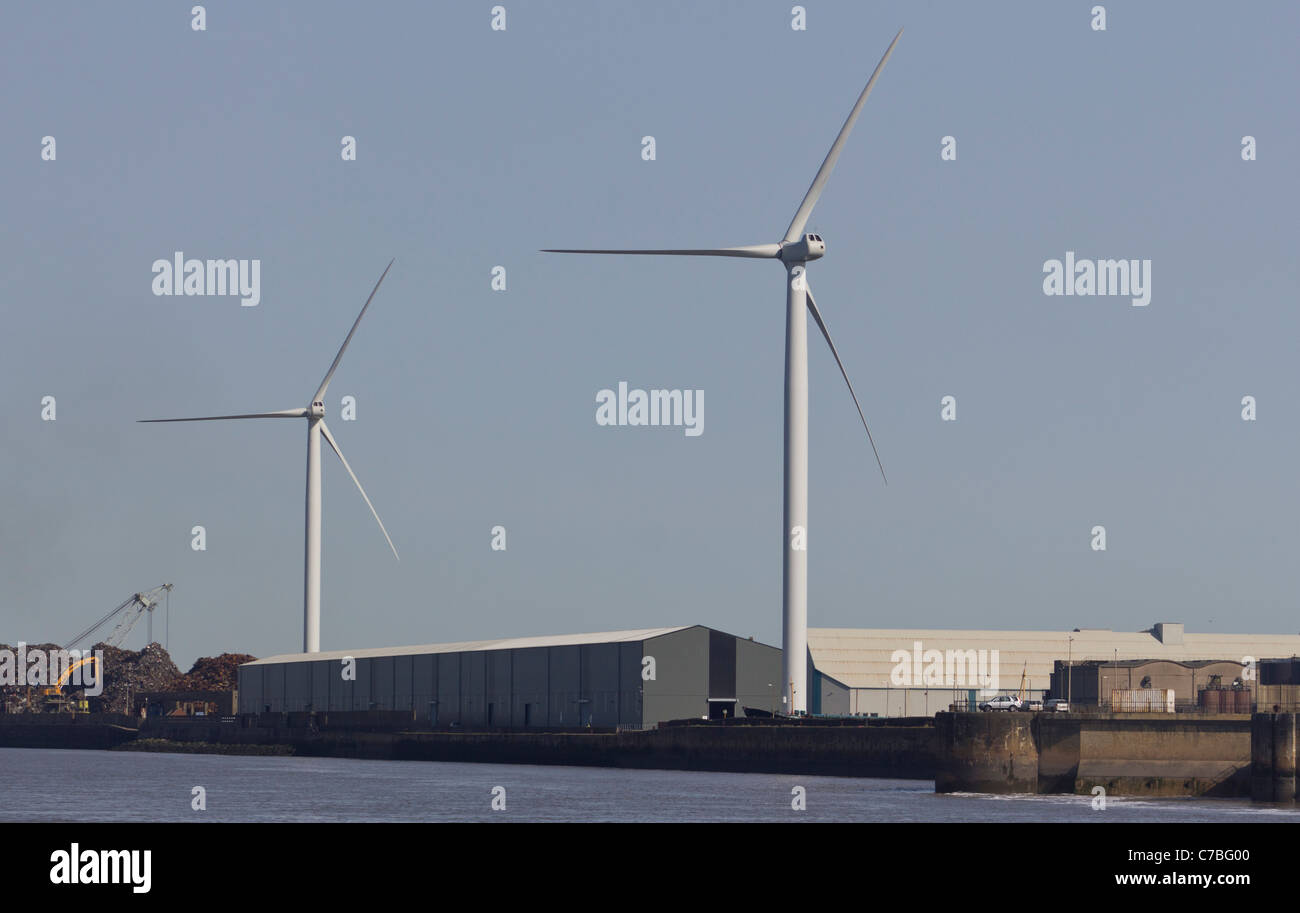 Large wind turbine, on the coastline of Liverpool, England Stock Photo ...