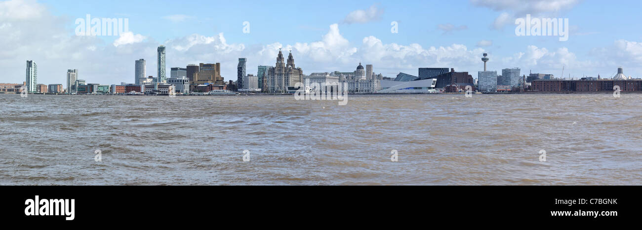 Liverpool skyline panoramic image River Mersey Stock Photo - Alamy