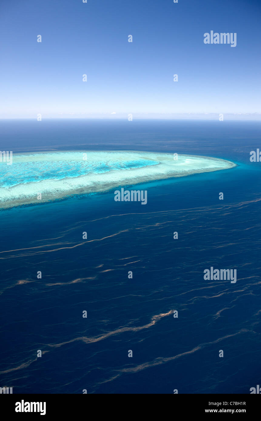 Heron Island with platform reef from above cords of the coral spawning ...