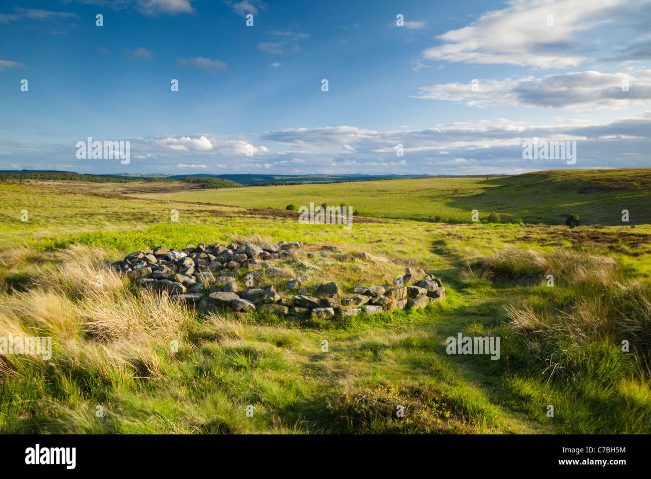 Rocky cairn above Barbrook 1 Stone Circle, Big Moor, Peak District ...