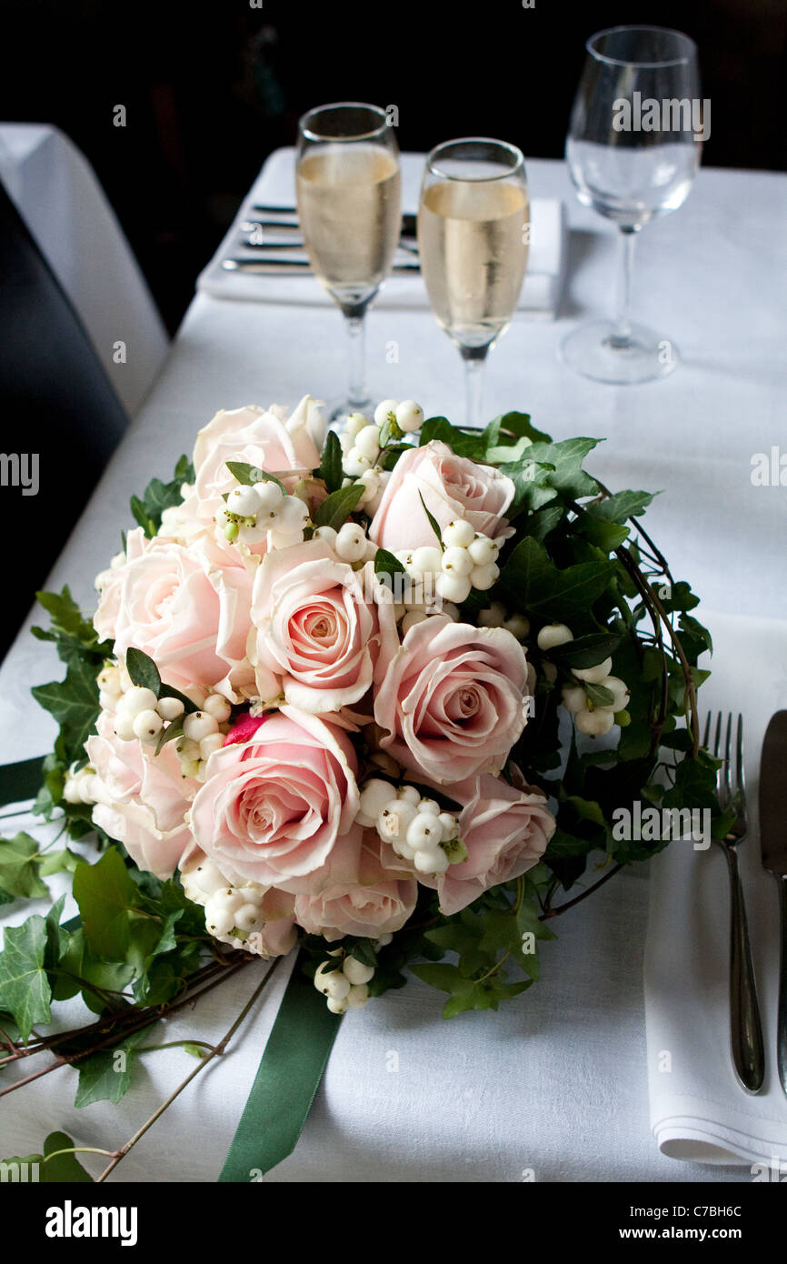 Bouquet at wedding reception Stock Photo - Alamy