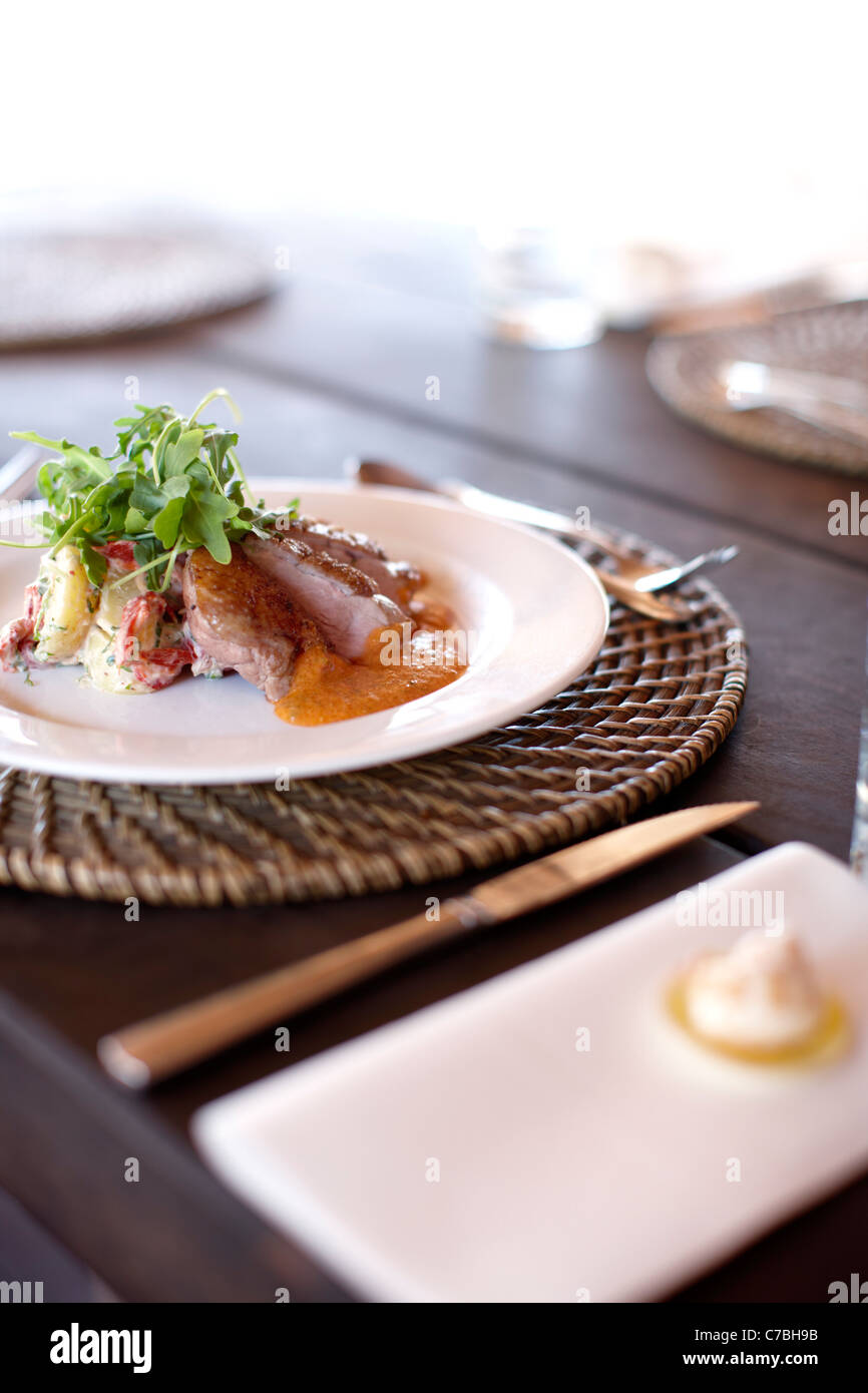 Roast duck with rocket lunch at the shared restaurant tent Wilson ...