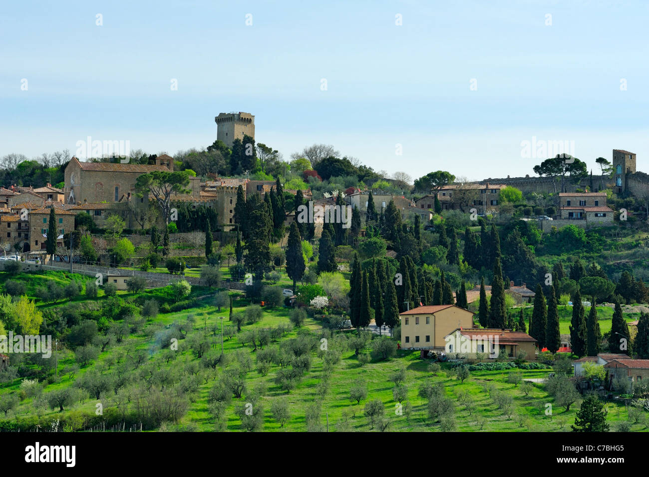 Village of Pienza with cypresses and olive trees, Val d´Orcia, UNESCO ...