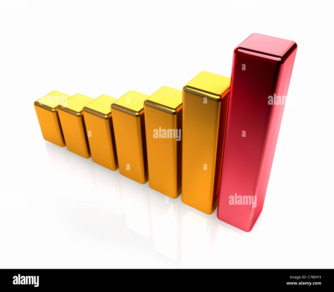 Golden graph with one red bar, shine and light reflection Stock Photo ...