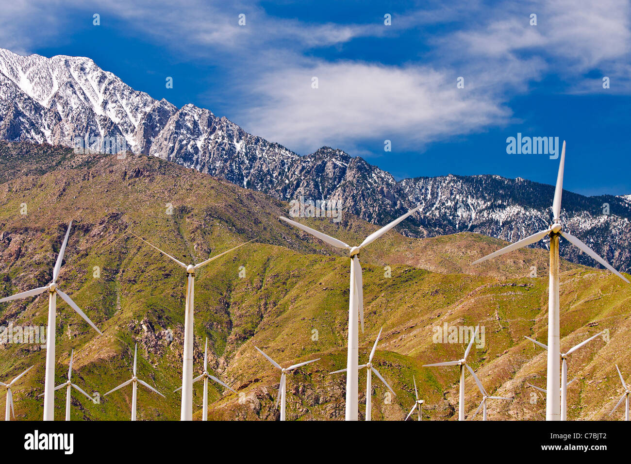 Wind turbines at San Gorgonio Pass Wind Farm under Mount Jacinto, Palm ...