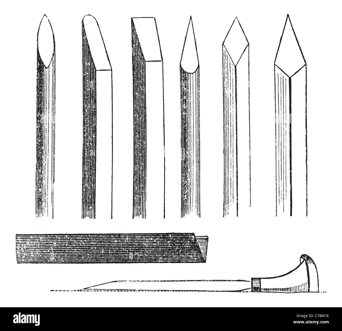 Wood carving hand tools, vintage engraving. Old engraved illustration ...