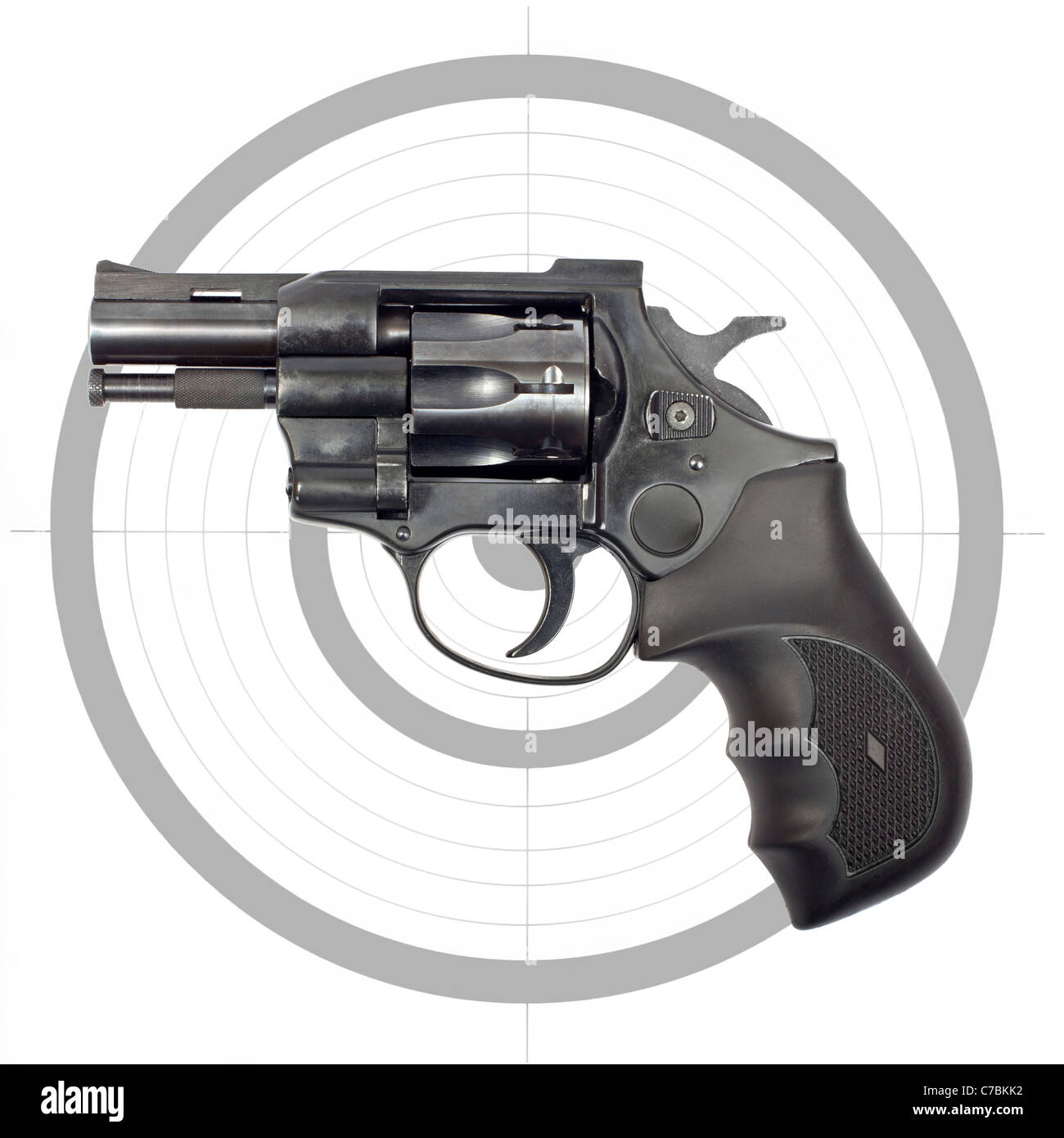 Black revolver and target isolated on white background Stock Photo - Alamy