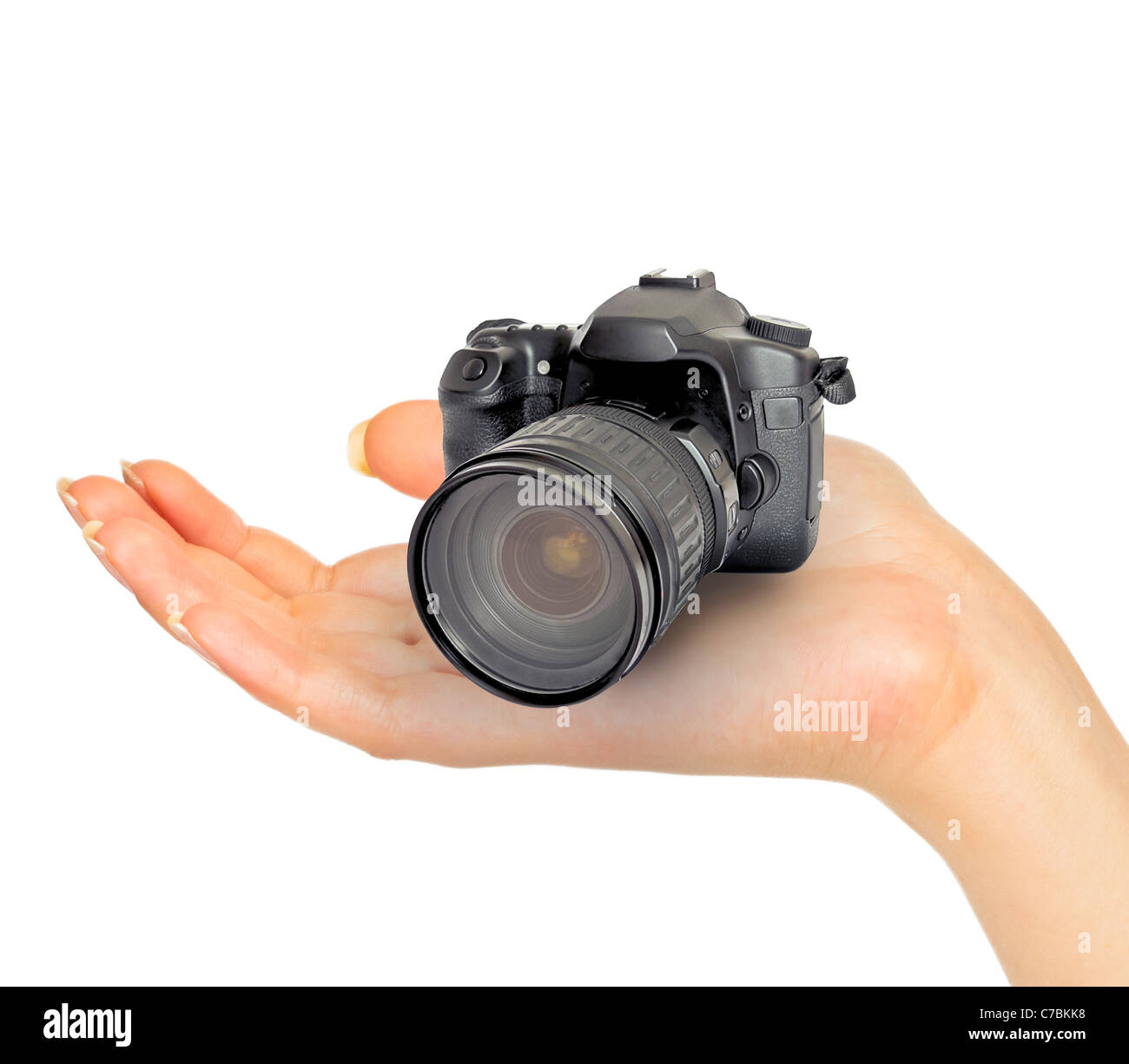 Digital camera in hand. Isolated on white Stock Photo - Alamy