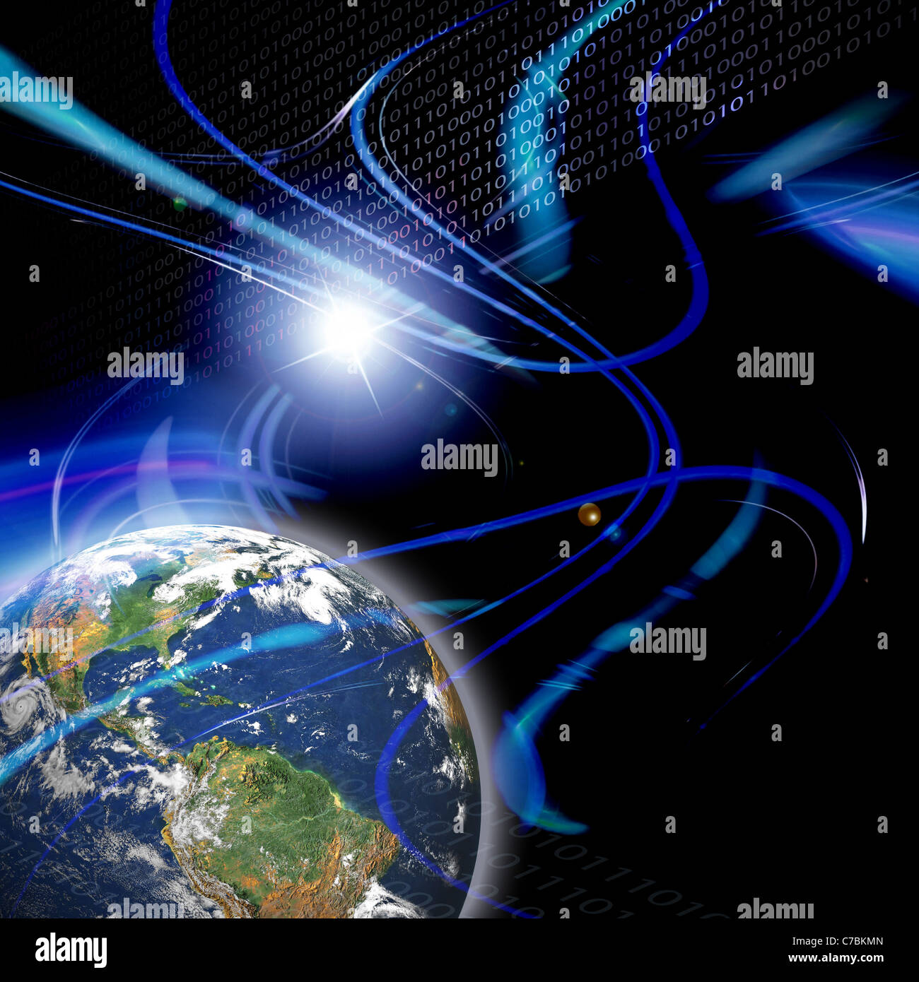 A montage depicting the digital age we live in featuring the earth and ...