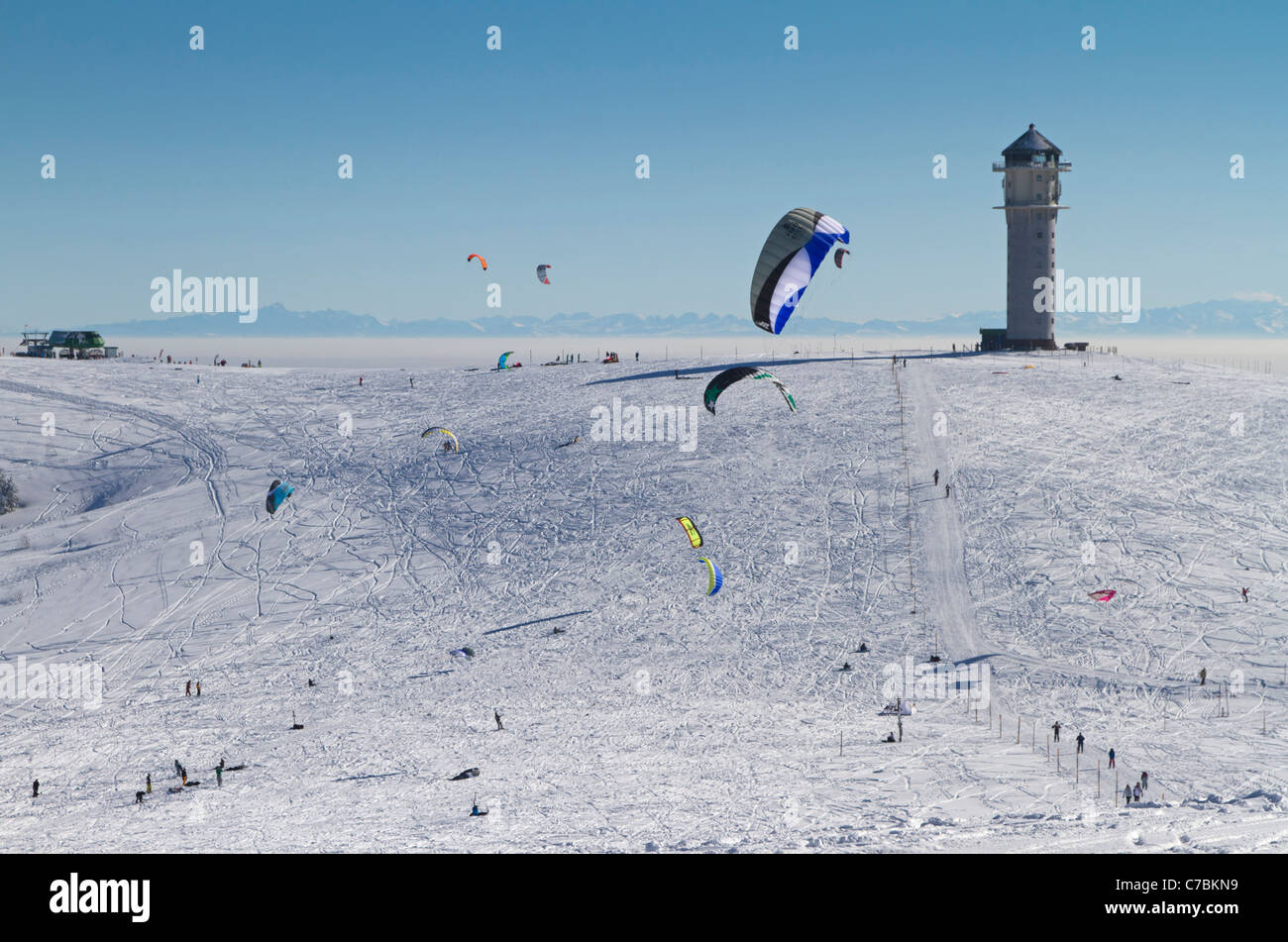 Snow kite surfing on Feldberg, Black Forest, Germany Stock Photo - Alamy