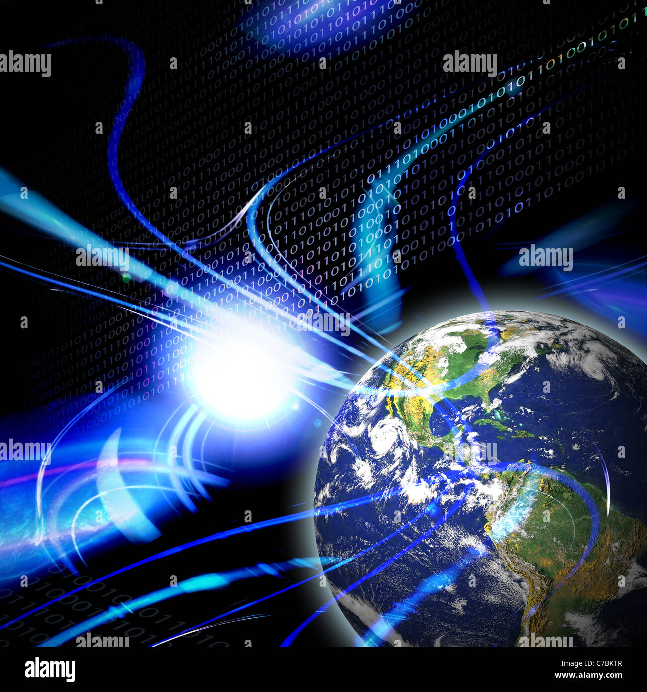 A montage depicting the digital age we live in featuring the earth and ...