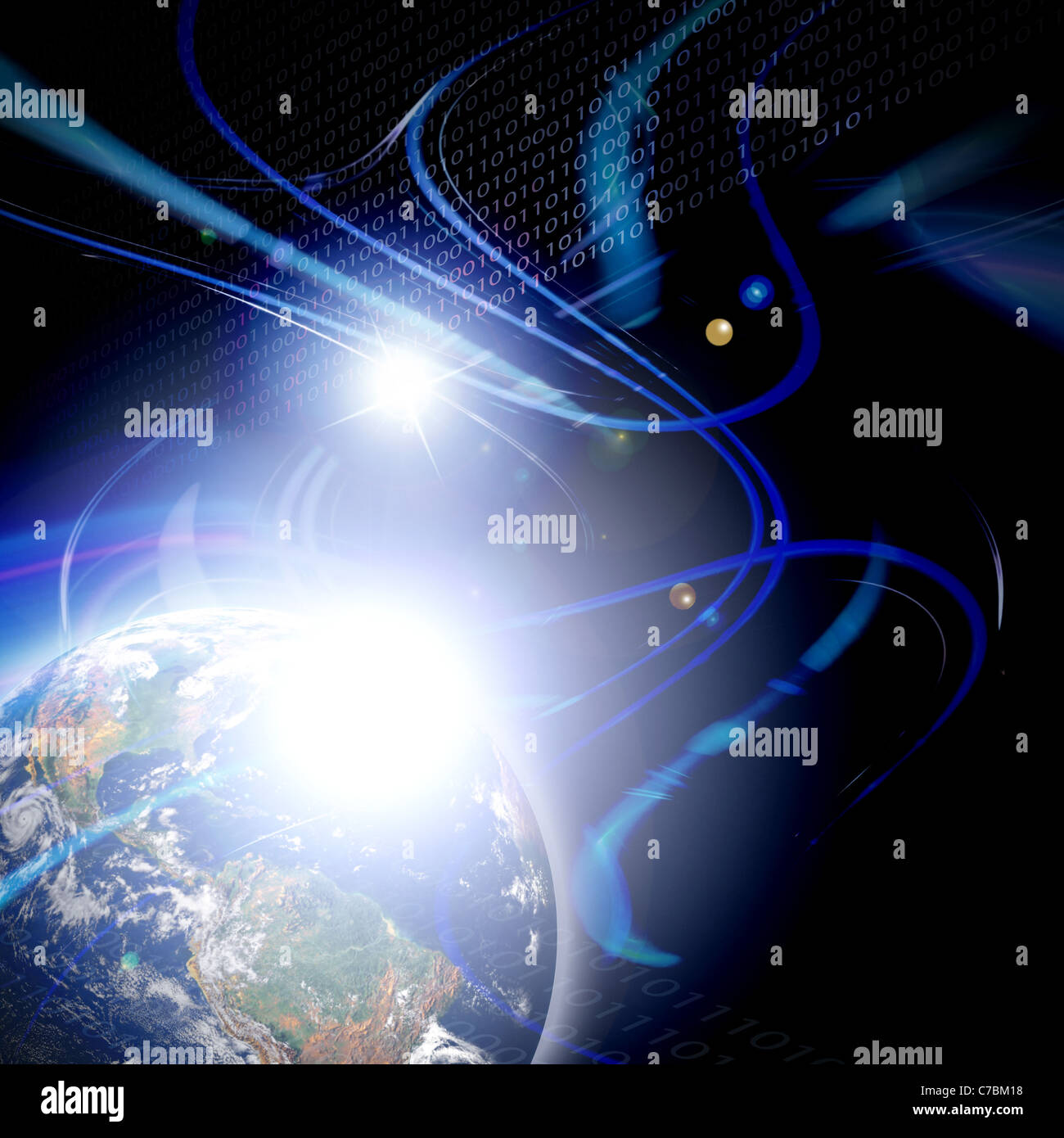 A montage depicting the digital age we live in featuring the earth and ...