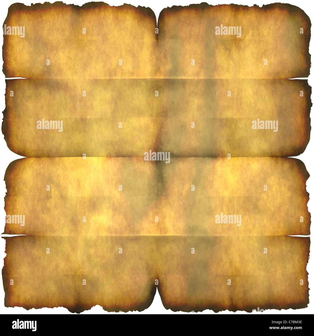 An ancient section of parchment paper with crease marks isolated over ...