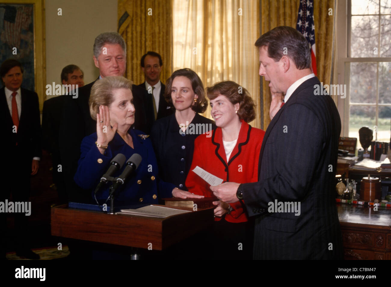 US Secretary of State Madeleine Albright is sworn-in by VP Al Gore as ...