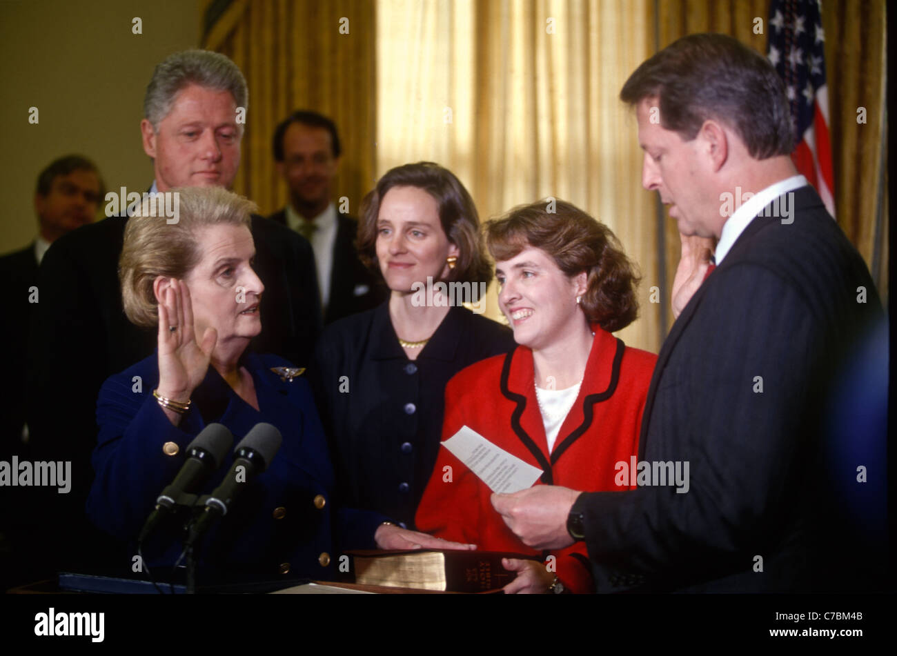 US Secretary of State Madeleine Albright is sworn-in by VP Al Gore as ...
