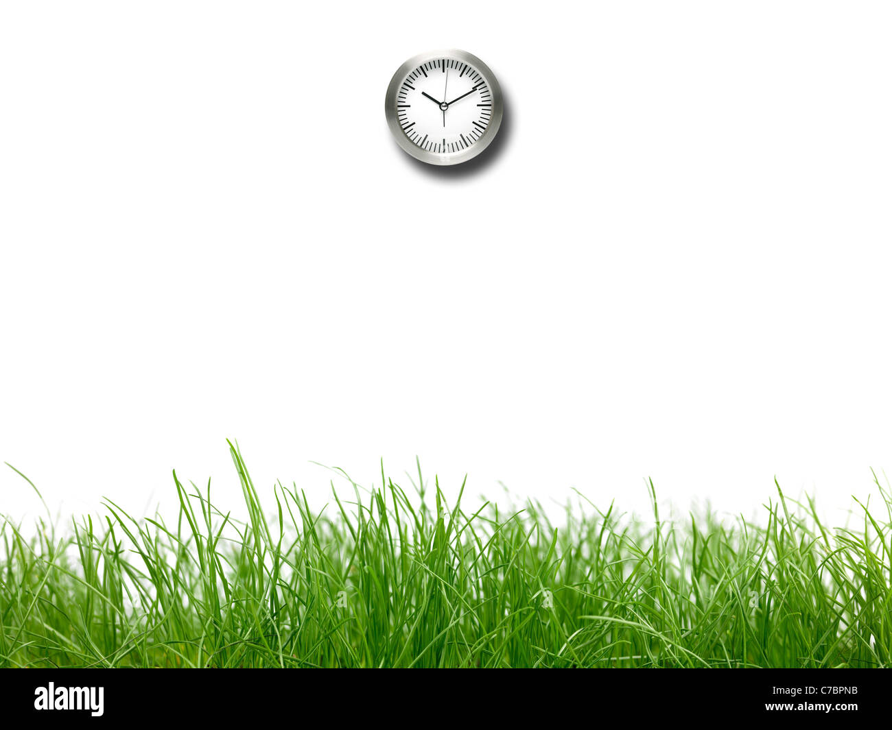 Green grass and a clock isolated against a white background Stock Photo ...