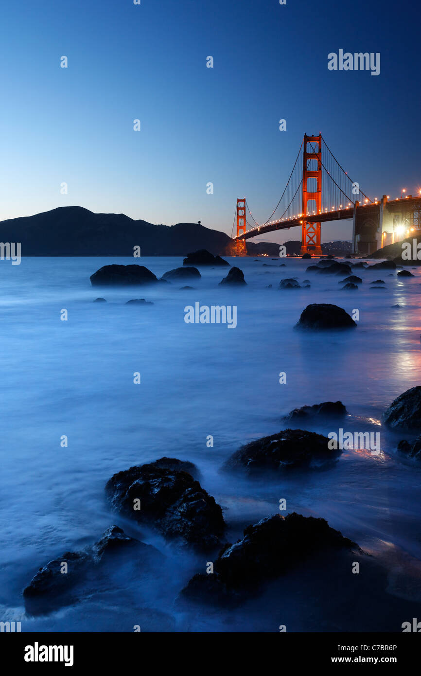 Golden Gate Bridge and surf on Marshall Beach rocks, Golden Gate ...