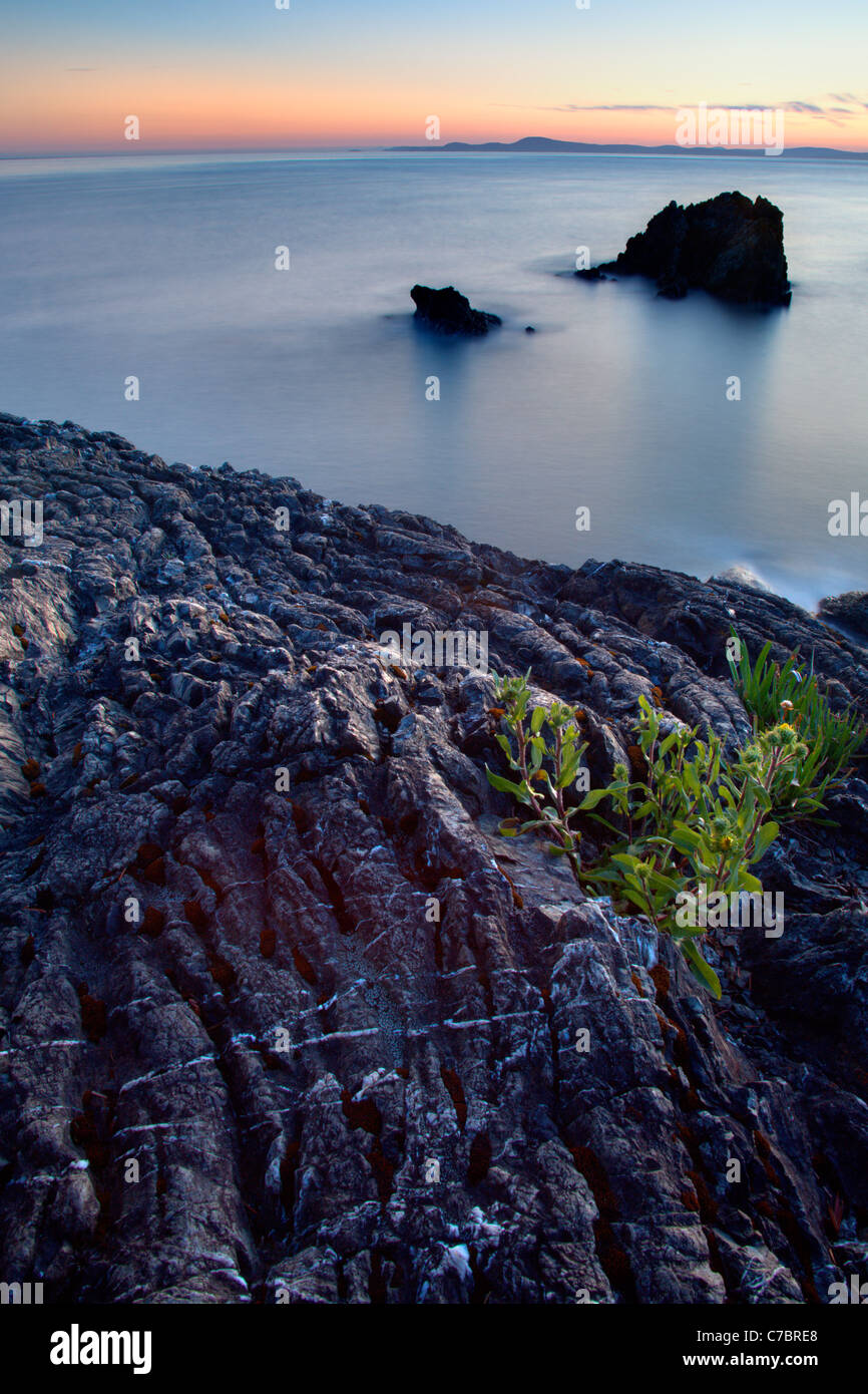 Urchin Rocks off rocky shoreline, Vancouver Island in distance ...
