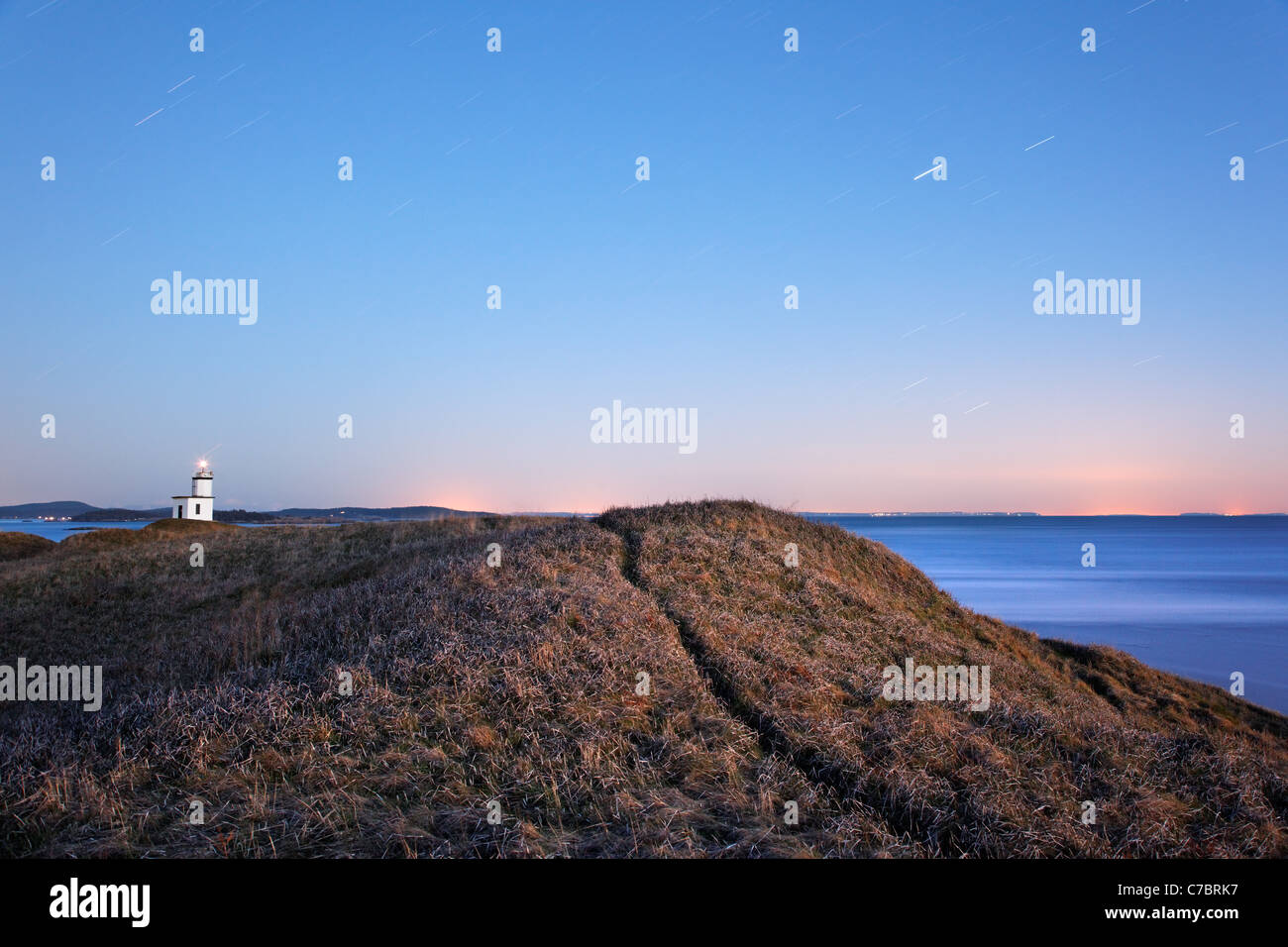 Cattle Point Lighthouse and prairie at night, Cattle Point Interpretive ...