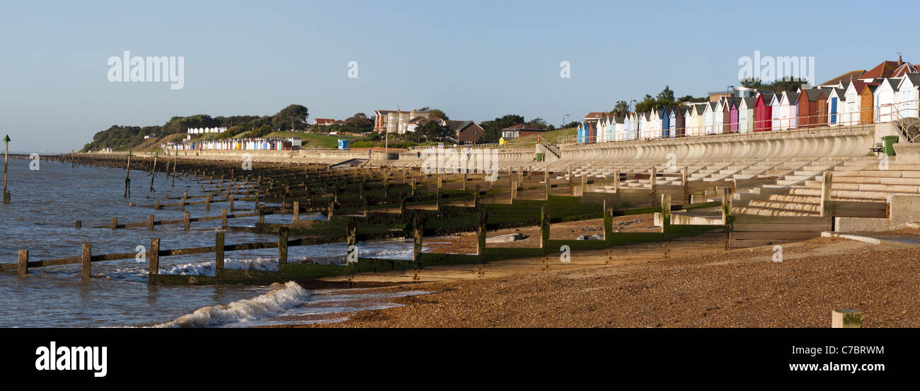 Old Felixstowe sea front with wood groynes and concrete sea defences ...