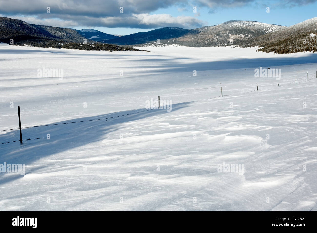 Valle Grande covered in winter snow, Valles Caldera National Preserve ...