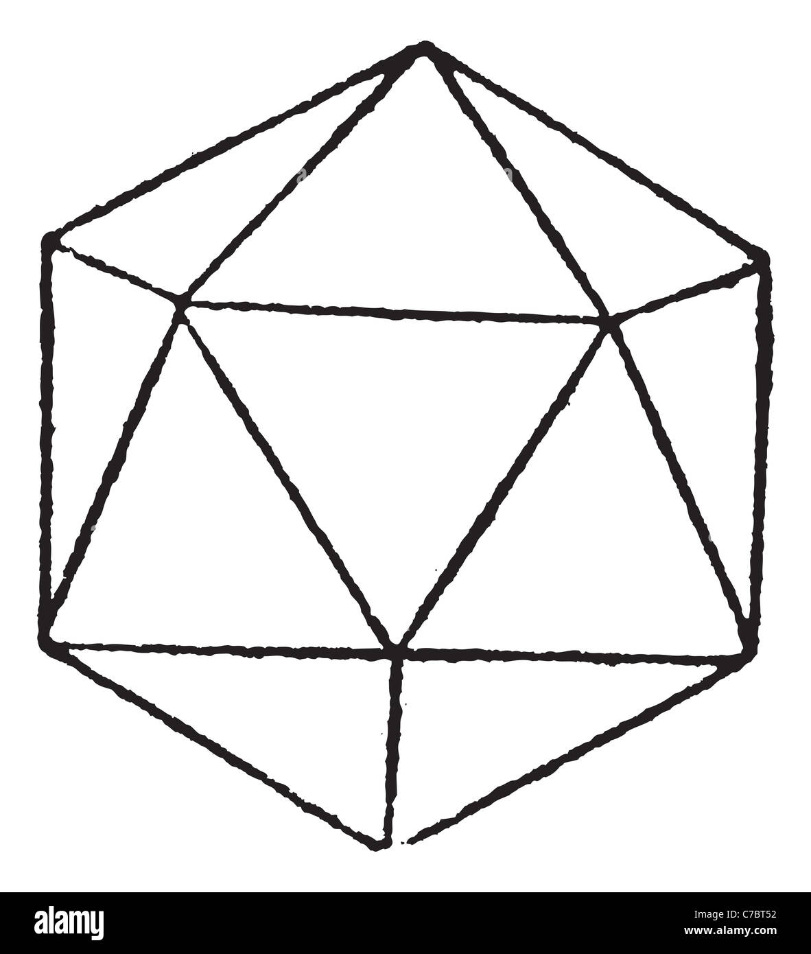 Regular Icosahedron, vintage engraving. Old engraved illustration of ...
