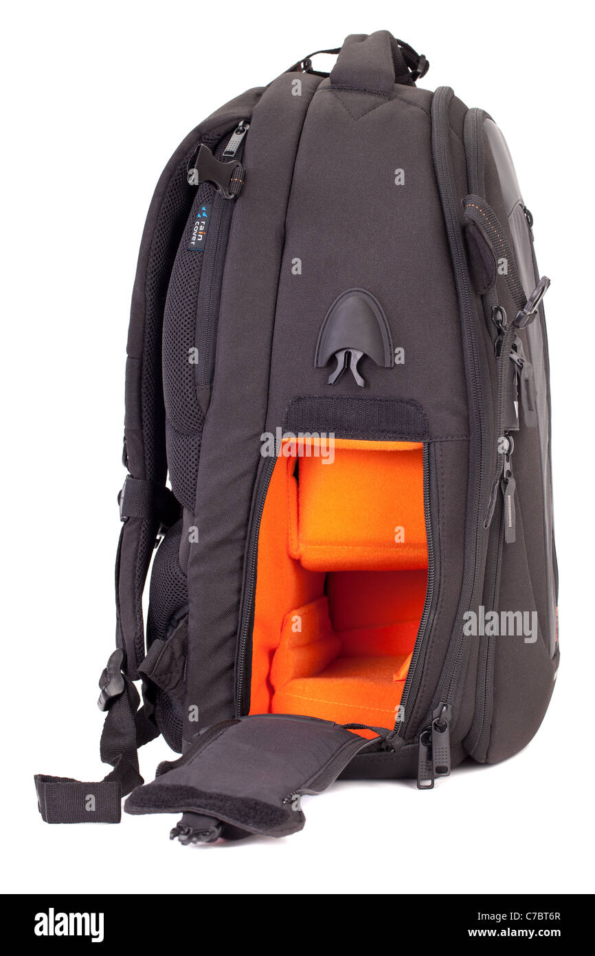 Black photo knapsack isolated on white background Stock Photo - Alamy
