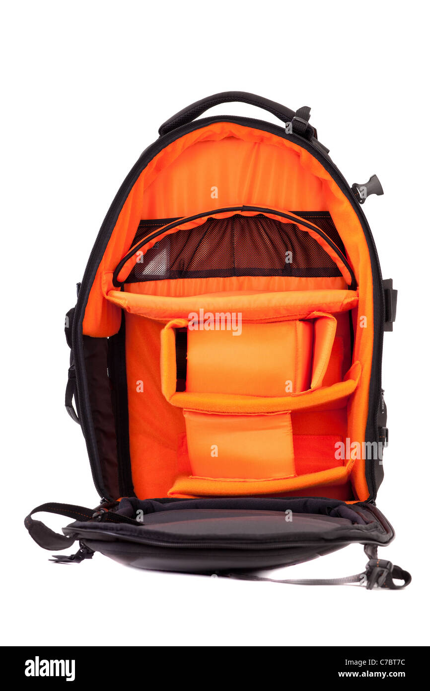 Black photo knapsack isolated on white background Stock Photo - Alamy
