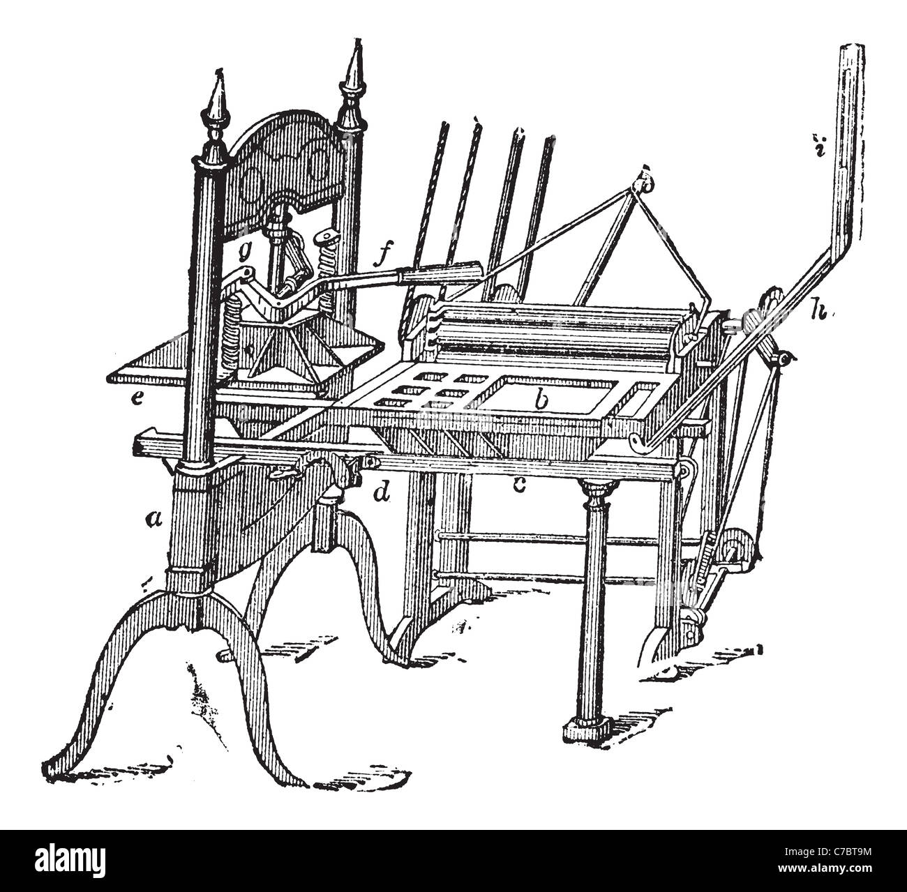 Washington hand press, vintage engraving. Old engraved illustration of ...