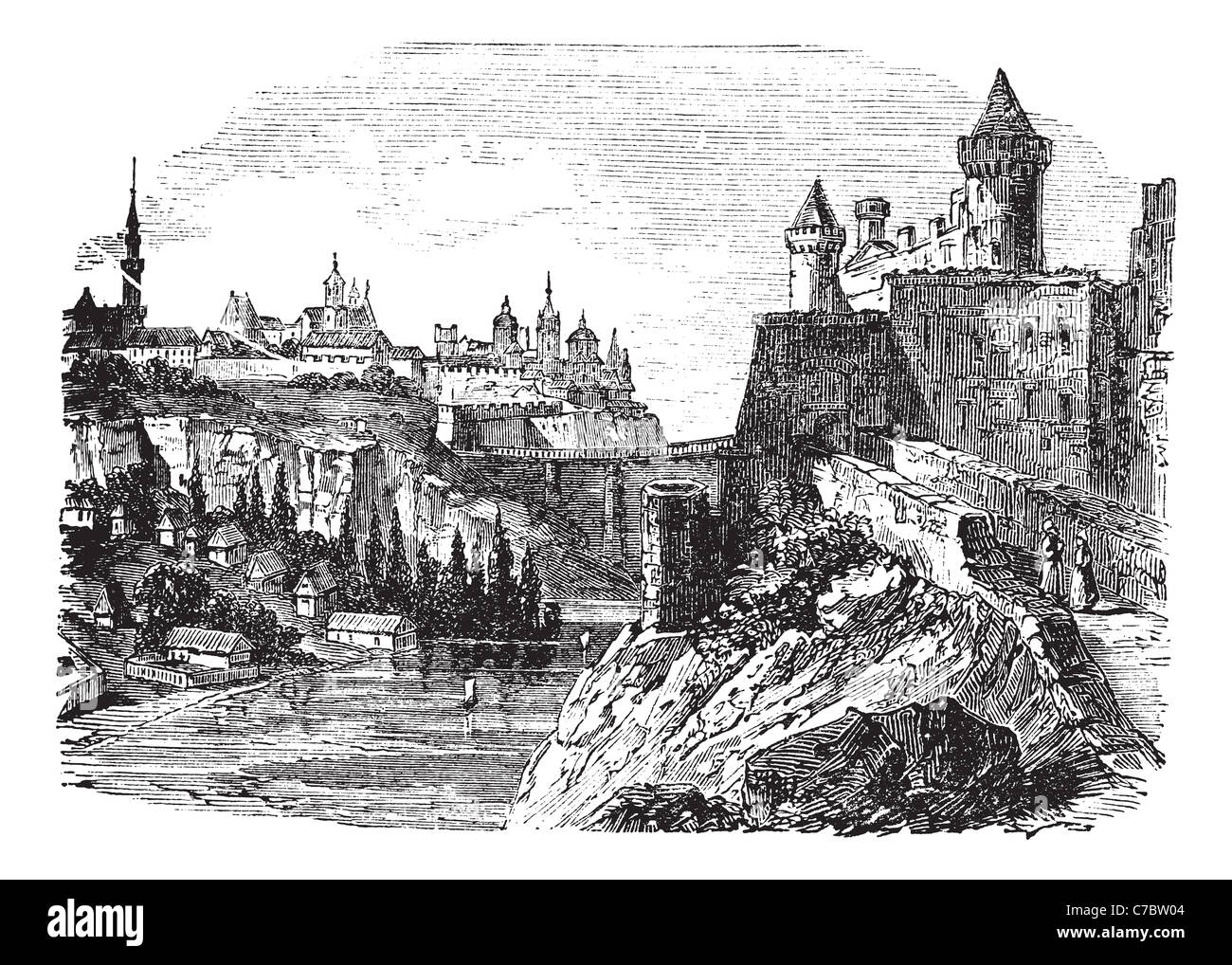 Kamyanets-Podilsk in Ukraine, during the 1890s, vintage engraving. Old ...