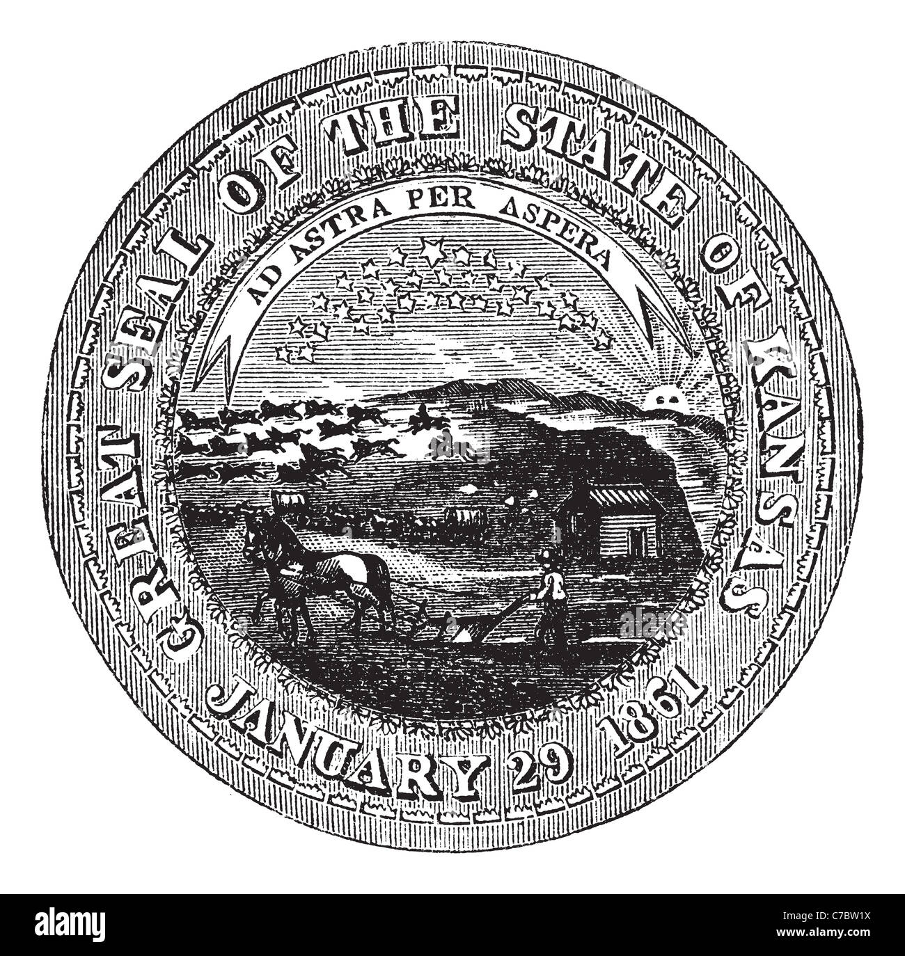 The Great Seal of the State of Kansas vintage engraving old engraved ...