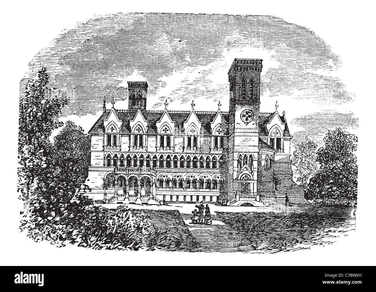 Purdue University, Indiana, vintage engraving. Old engraved ...