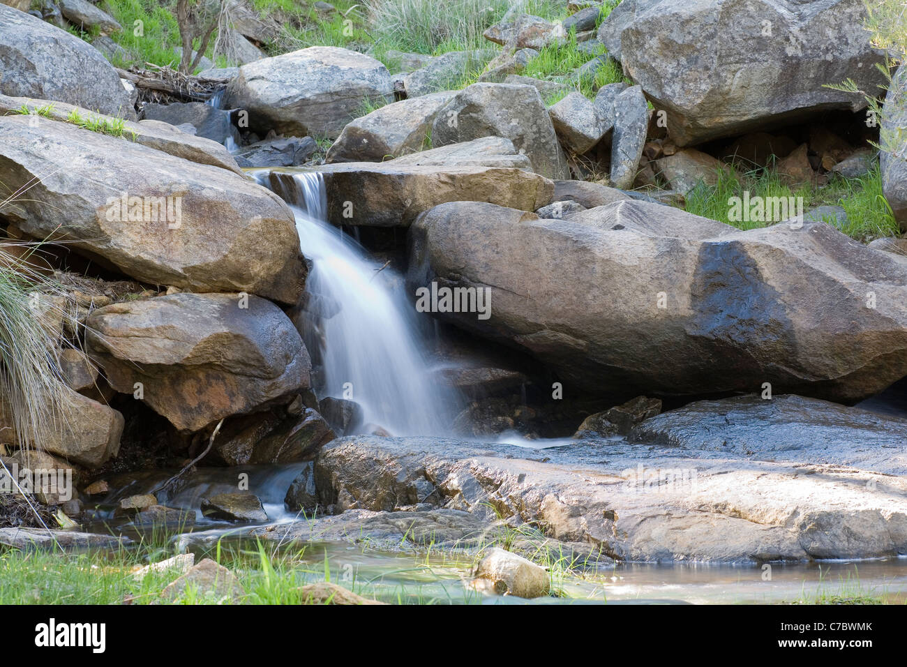 Small waterfall in a bush creek in Western Australia's Avon Valley, in ...