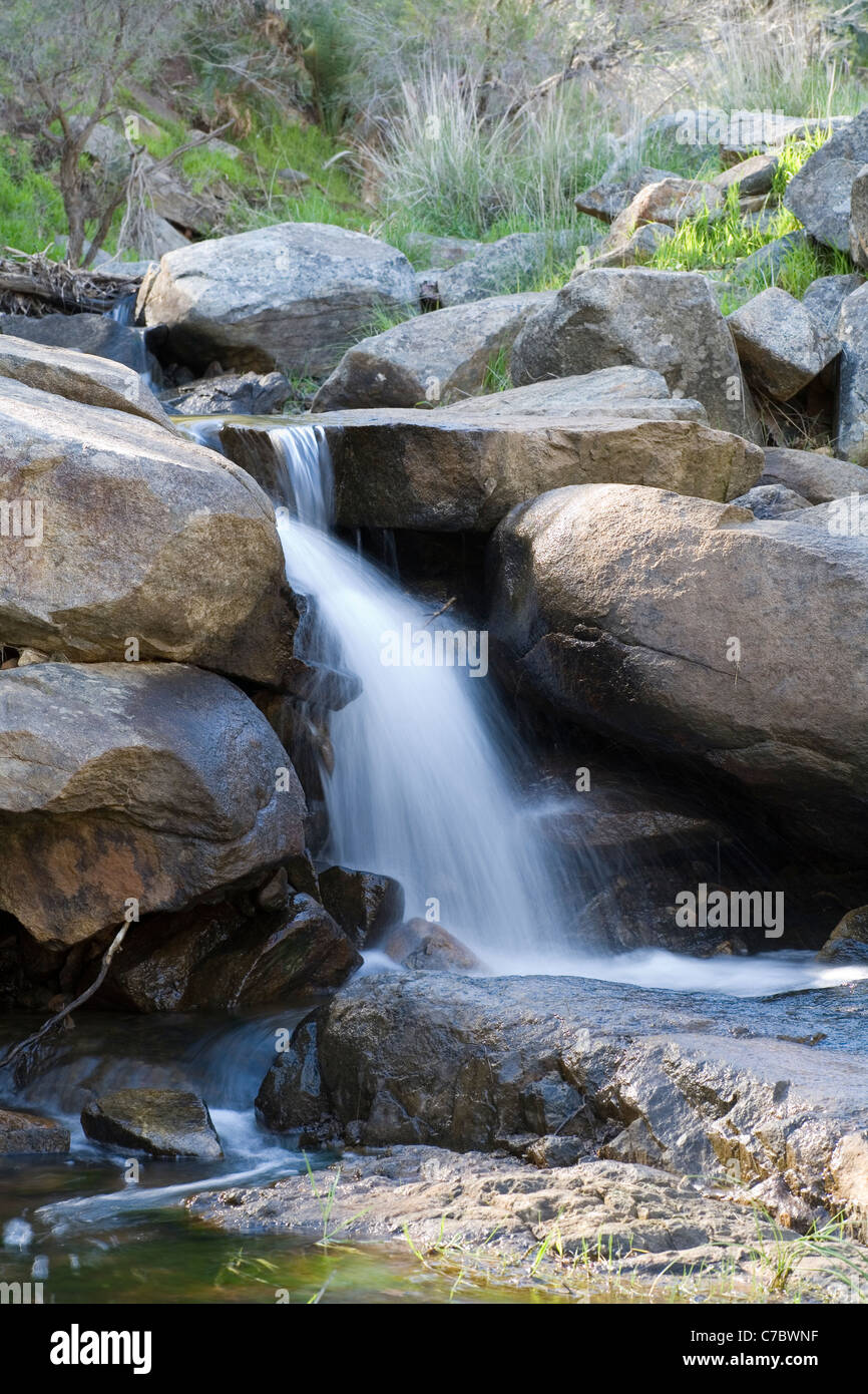 Small waterfall in a bush creek in Western Australia's Avon Valley, in ...