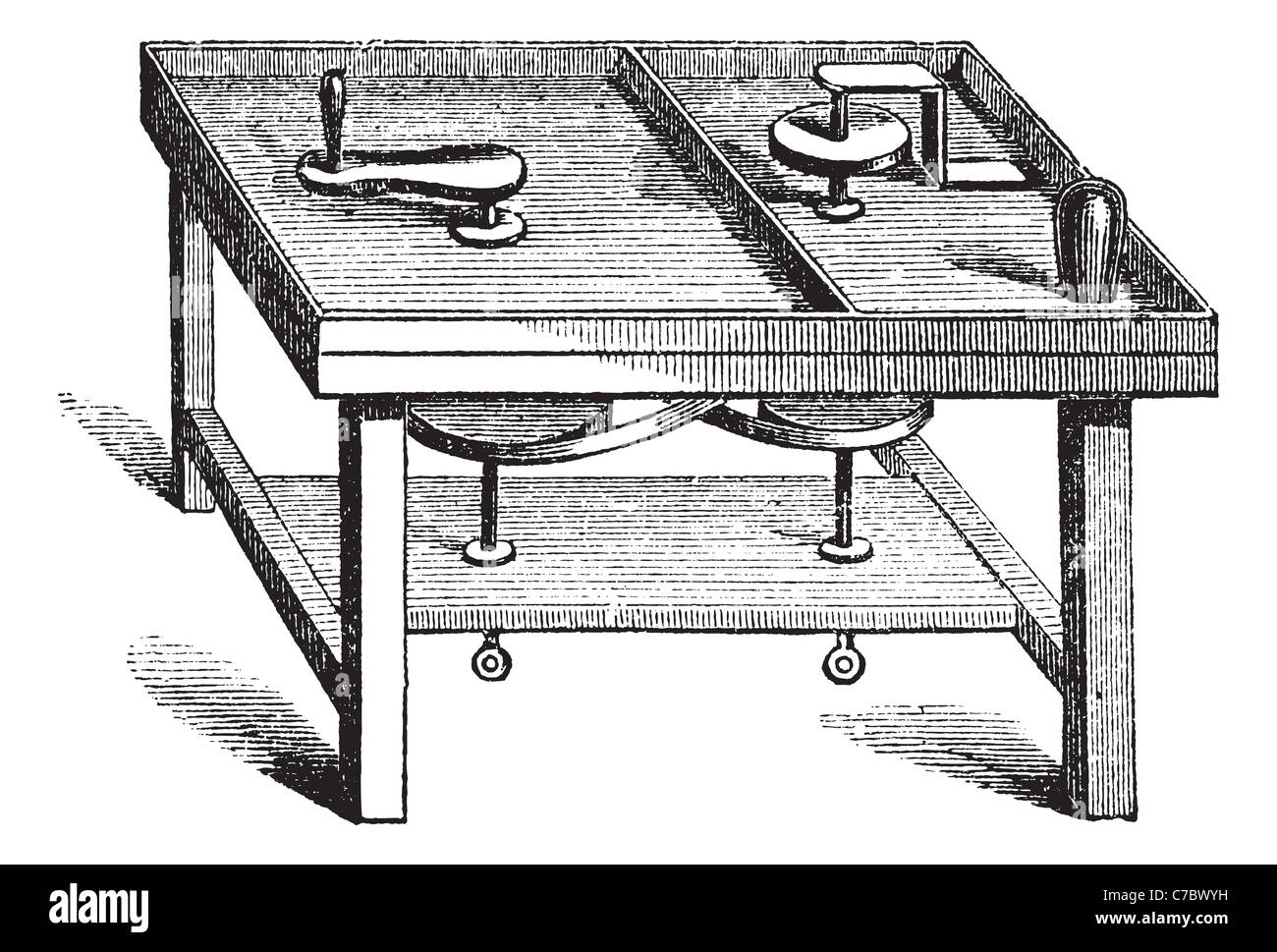 Lapidary Table vintage engraving. Old engraved illustration of lapidary ...