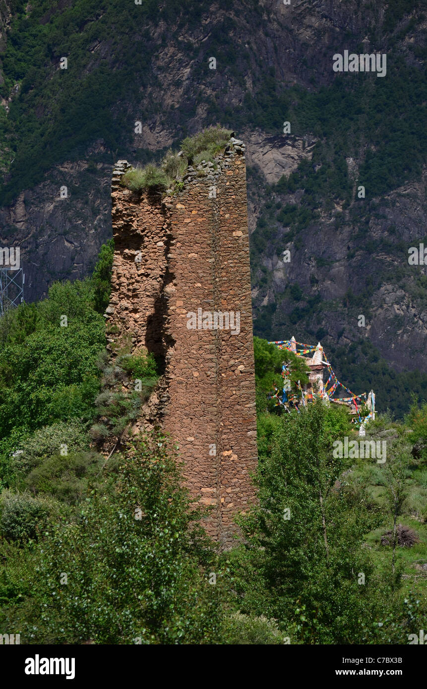 A derelict watchtower that once guarded over the ethnic Tibetan ...