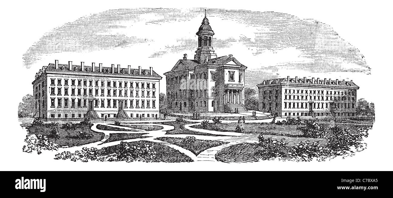 Bates College in Lewiston, Maine, vintage engraved illustration ...