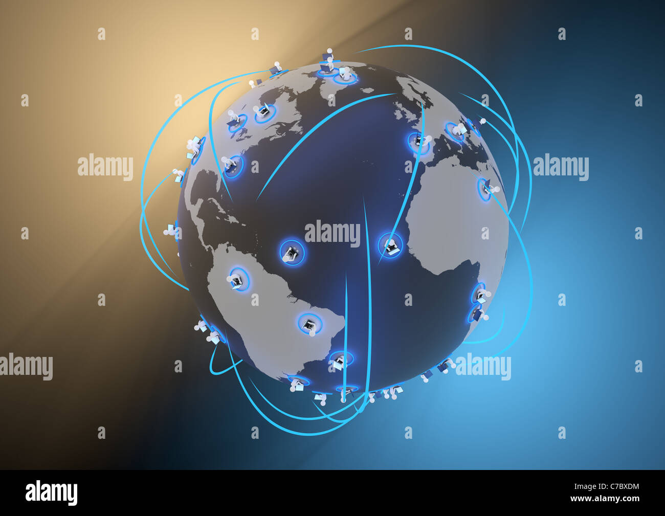 render of several people connected to each other around the world Stock ...