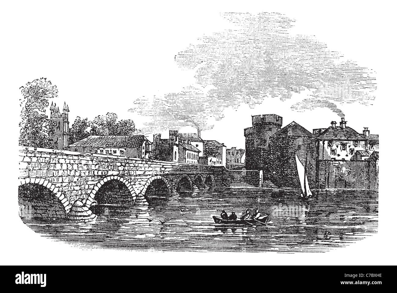 Thomond Bridge and King John's Castle, Limerick, Ireland vintage ...
