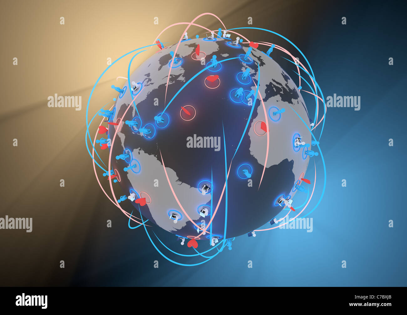 render of a global network of hearts and people Stock Photo - Alamy
