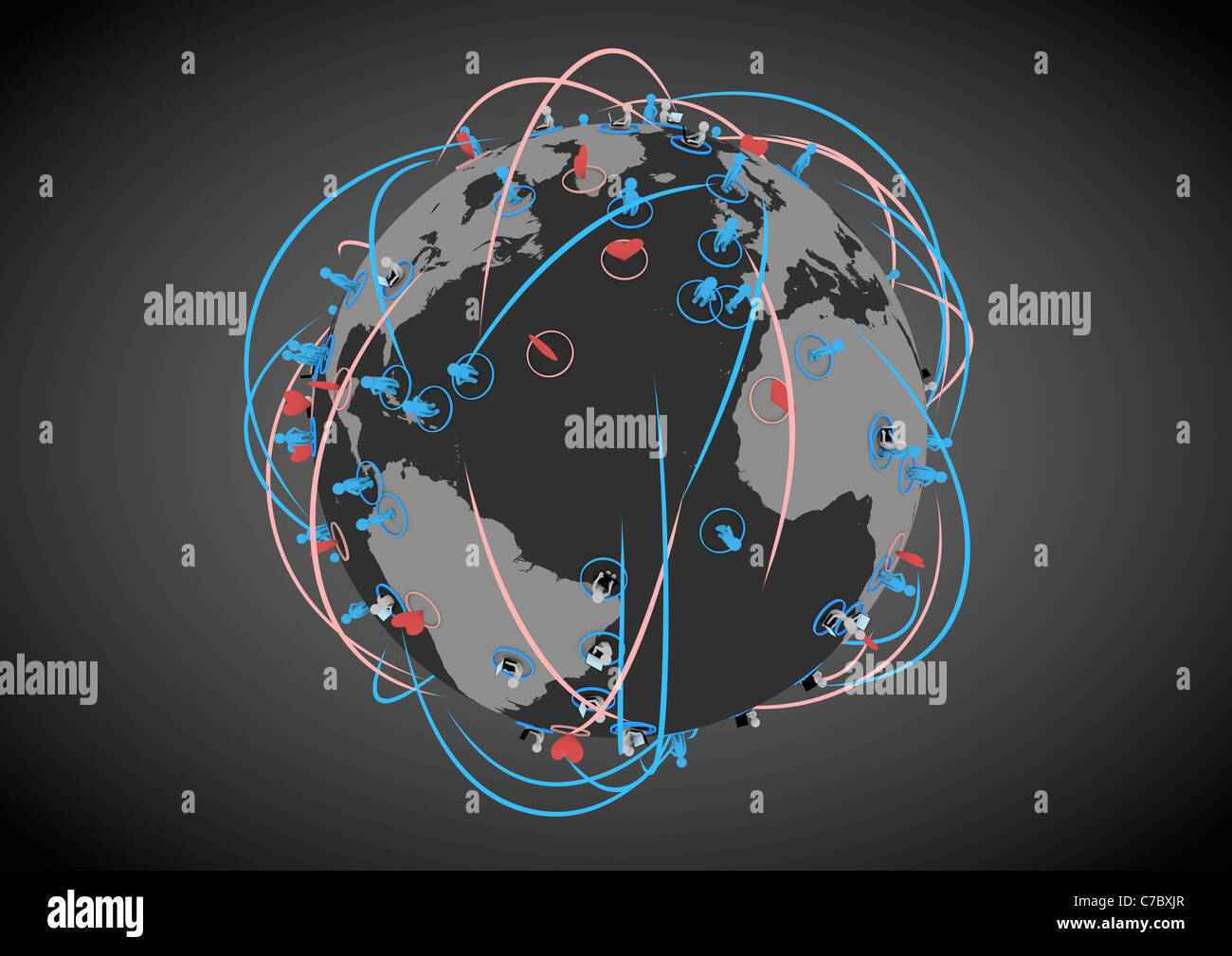 render of a global network of hearts and people Stock Photo - Alamy