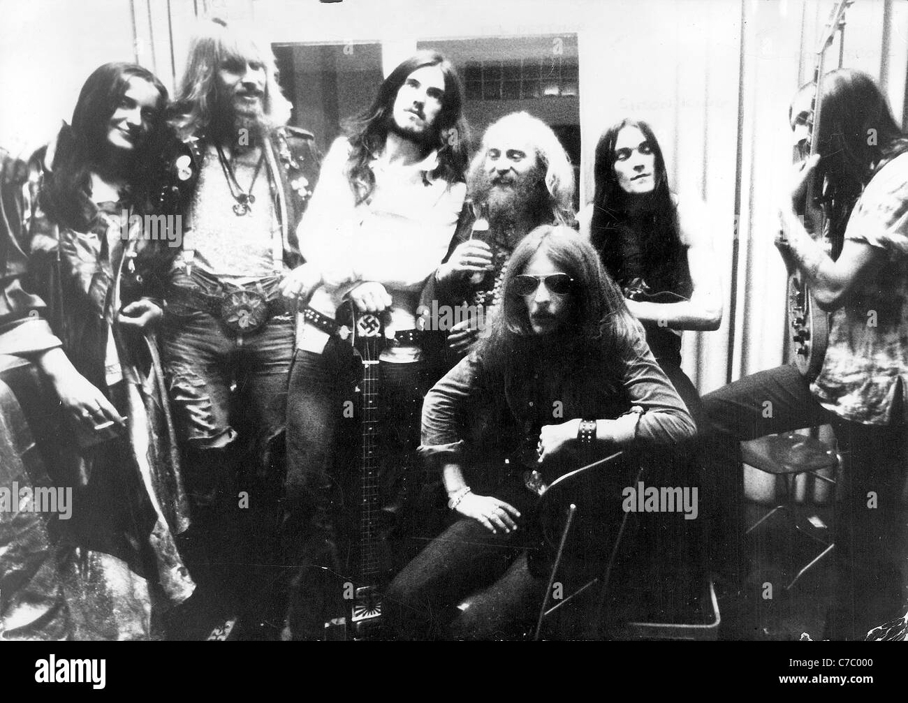 HAWKWIND UK rock group about 1975 from left: unknown, Nick Turner ...