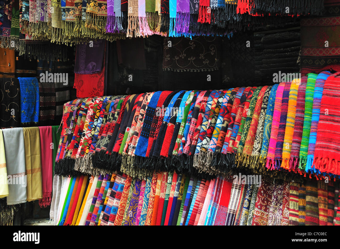 Traditional shawls on the shopping street Stock Photo - Alamy