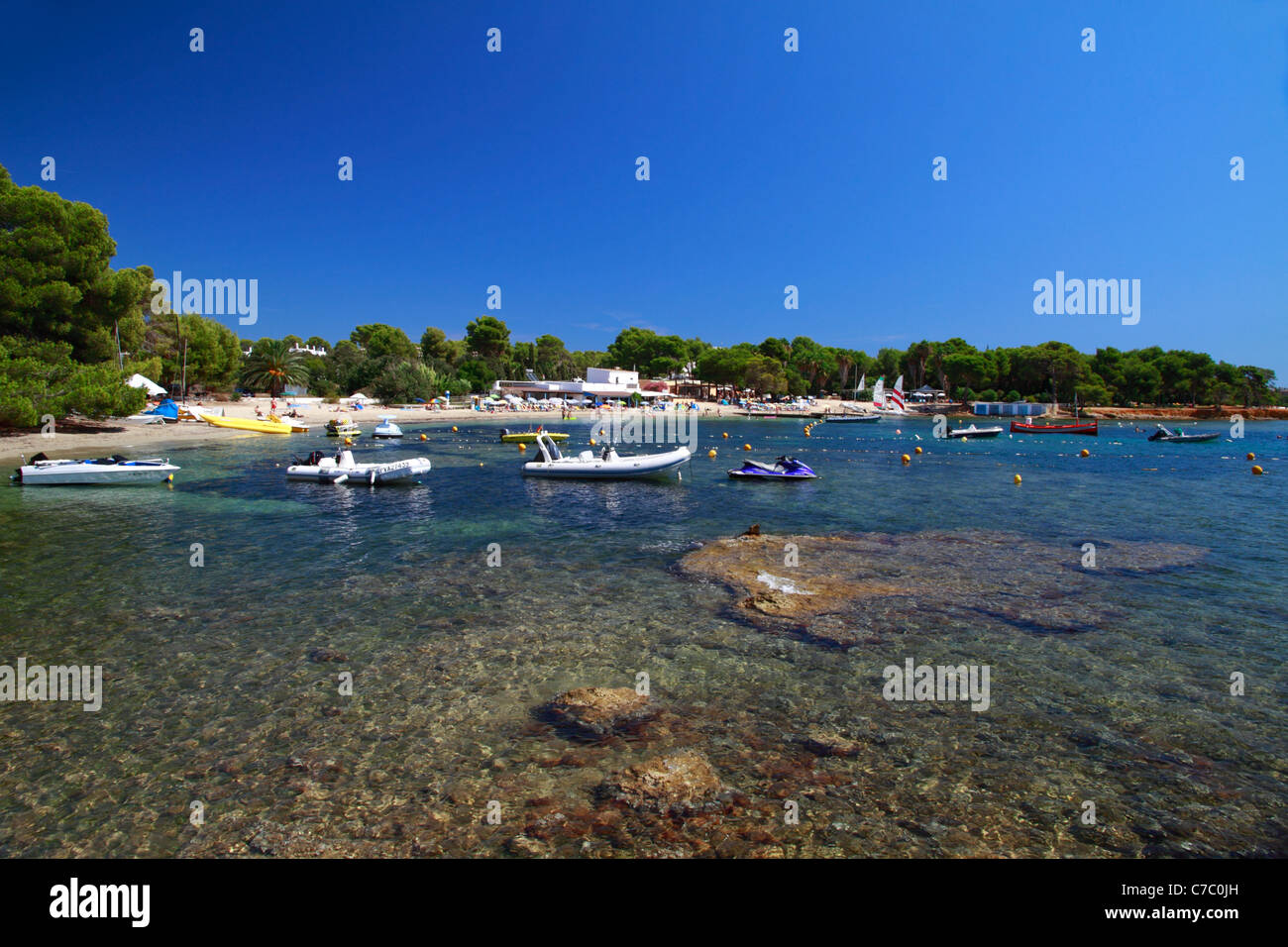 General view of the beach of Cala Pada, Ibiza, Spain Stock Photo - Alamy