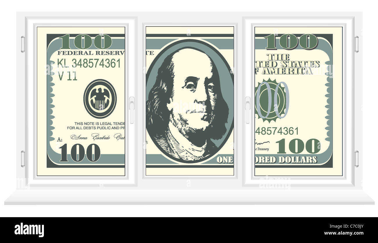 note one hundred dollars in a plastic window illustration Stock Photo ...